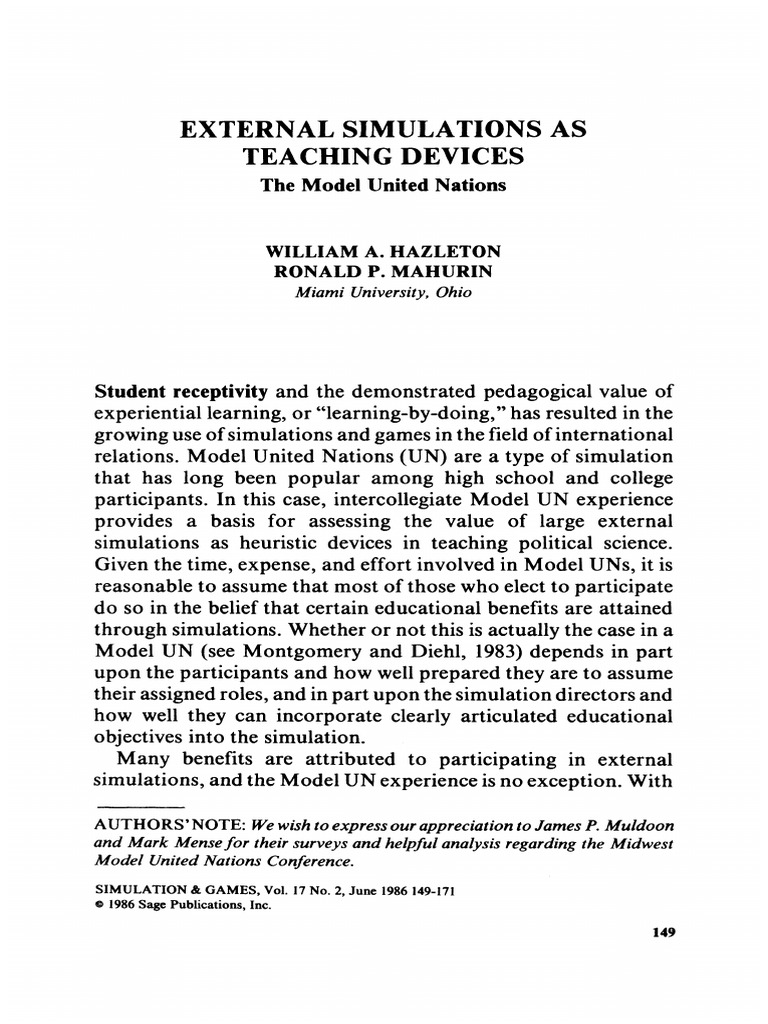(Hazleton - Mahurin) External Simulations As Teaching Devices - The ...