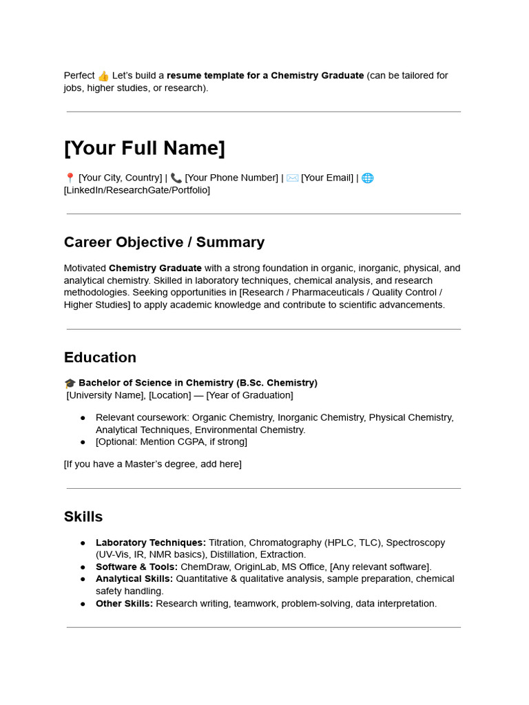 Chemistry Graduate Resume Template | PDF