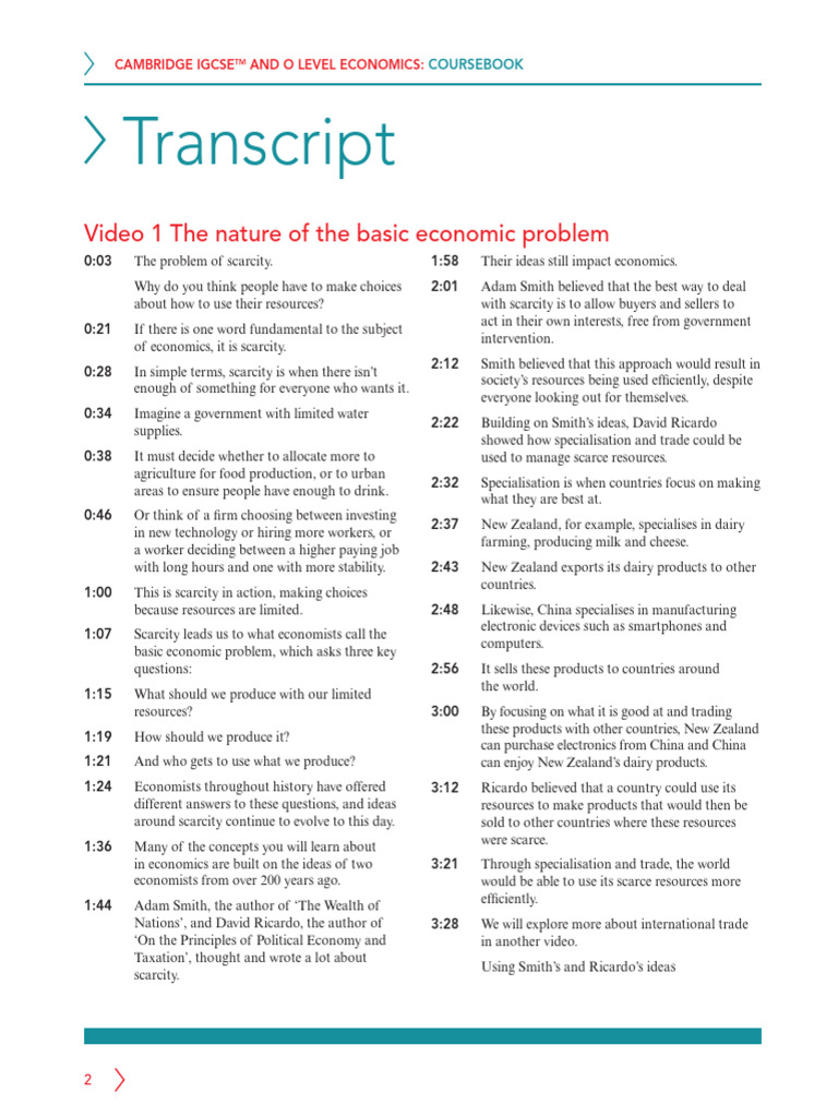 Igcse Economics TR Video 1 Transcript | PDF | Economics | Macroeconomics