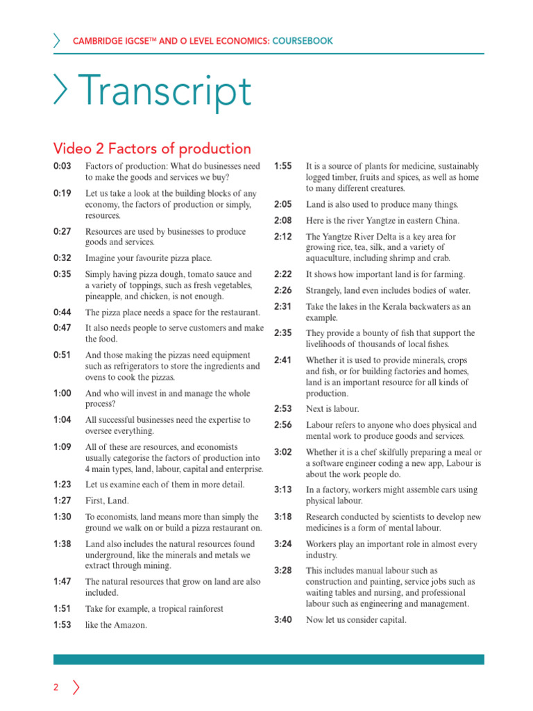 Igcse Economics TR Video 2 Transcript | PDF | Interest | Labour Economics