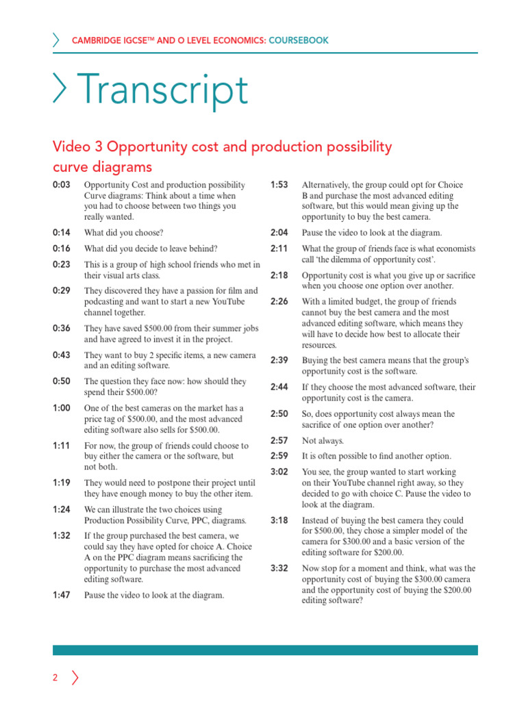 Igcse Economics TR Video 3 Transcript | PDF | Opportunity Cost | Economics