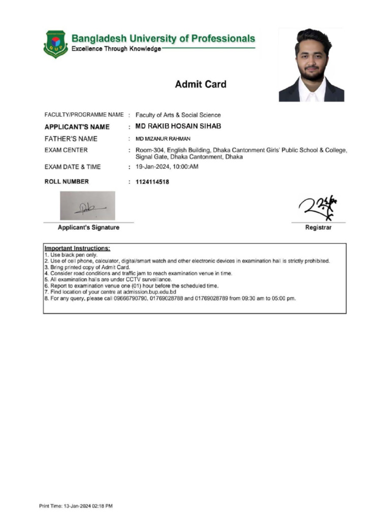 Admit Card - 2 | PDF