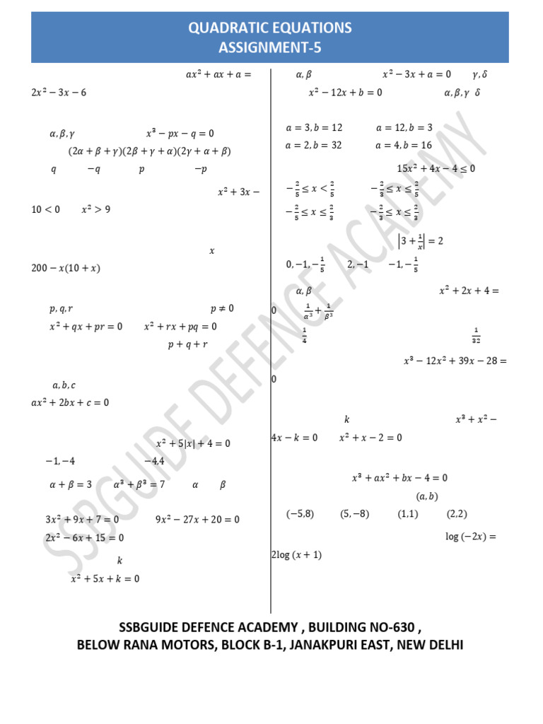 Chapters DPP's Quadratic Equations DPP 5 Quadratic Equations DPP | PDF | Inequality (Mathematics ...
