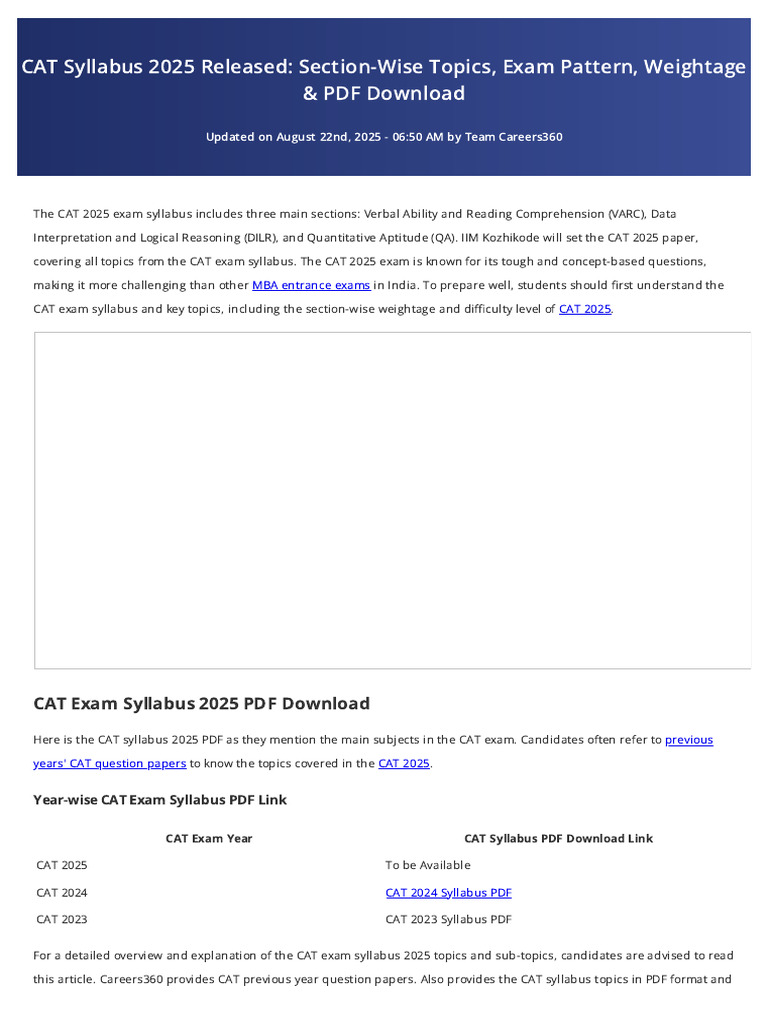 CAT 2025 Syllabus & Exam Pattern Guide | PDF