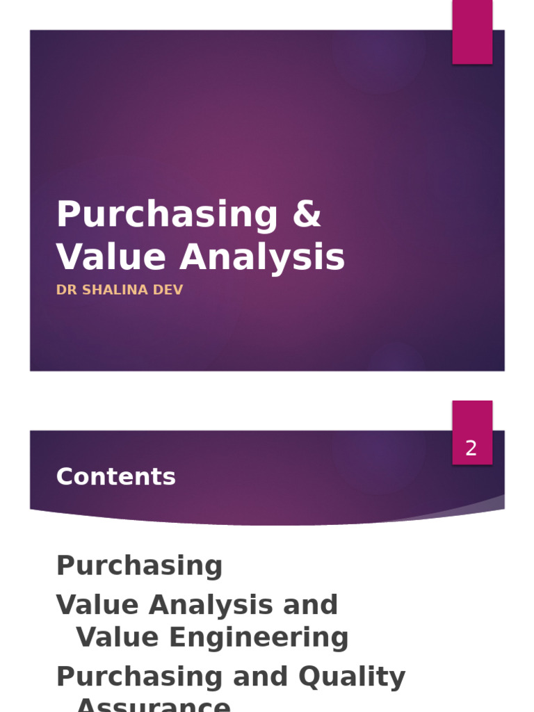 Purchasing and Value Analysis Guide | PDF | Quality Assurance | Procurement