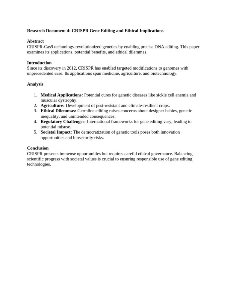 CRISPR Gene Editing: Benefits and Ethics | PDF