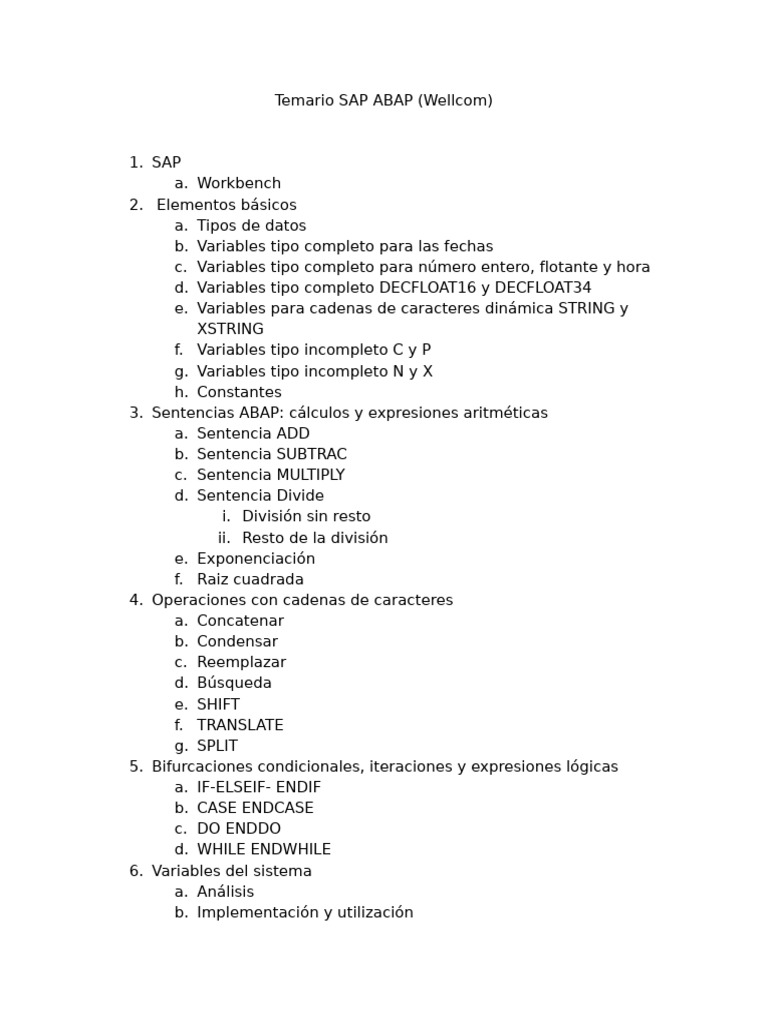 Temario Completo de SAP ABAP | PDF | Desarrollo de software ...