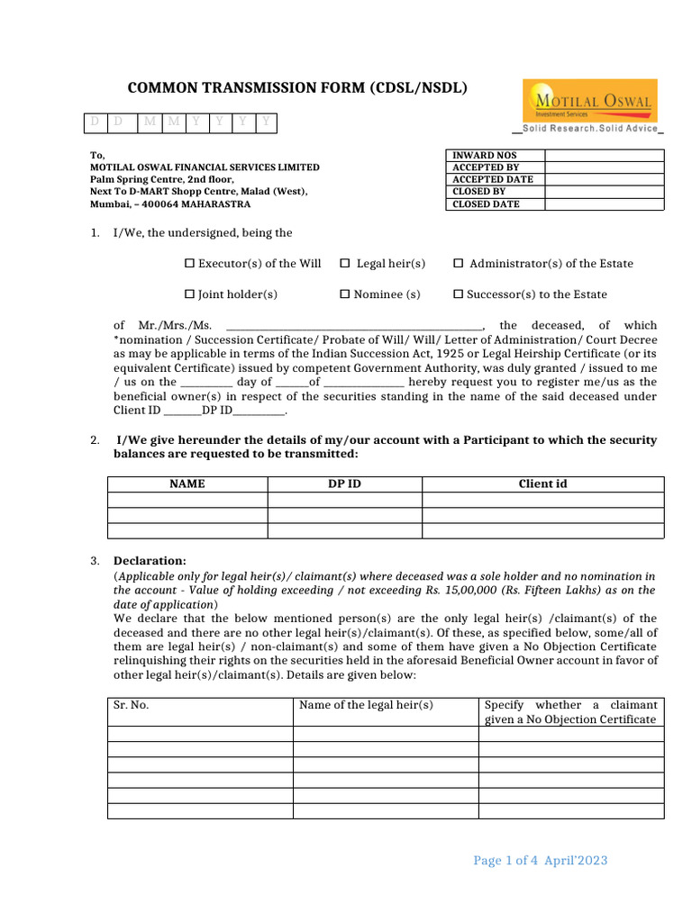 Legal Heir Transmission Form Guide | PDF | Notary Public | Legal Documents
