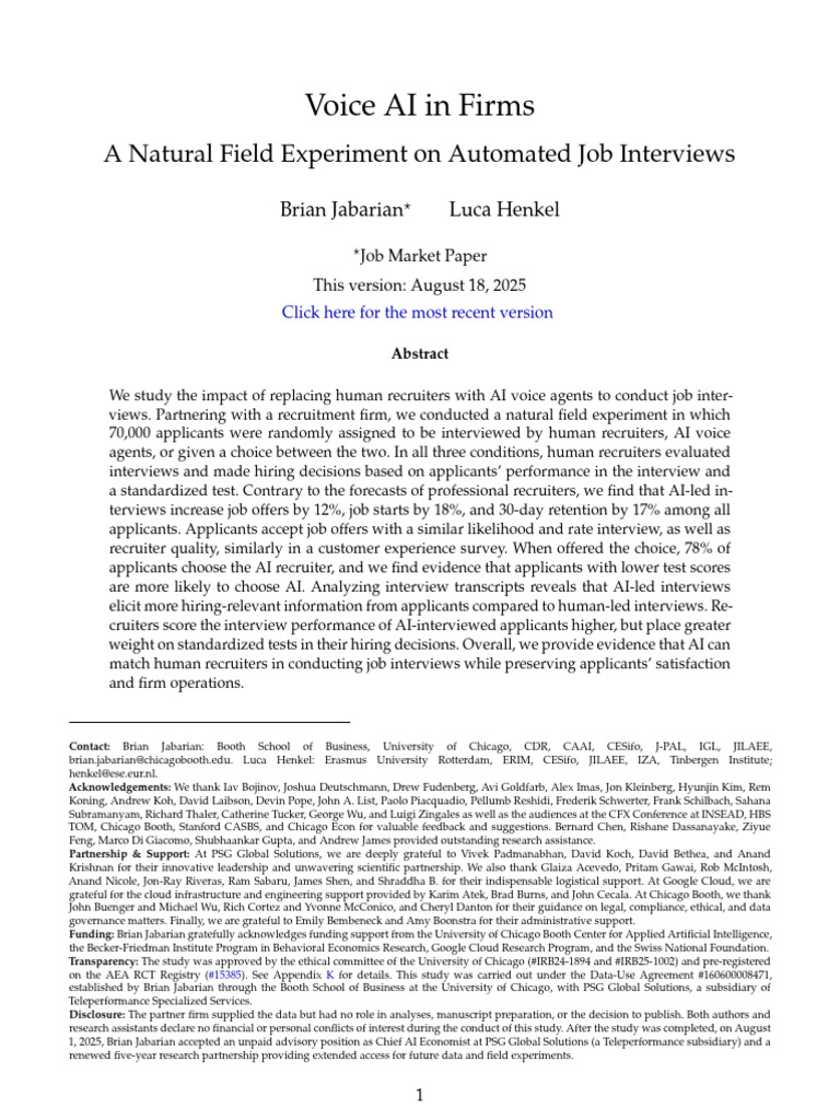 Voice AI in Firms A Natural Field Experiment On Automated Job Interviews | PDF | Artificial ...