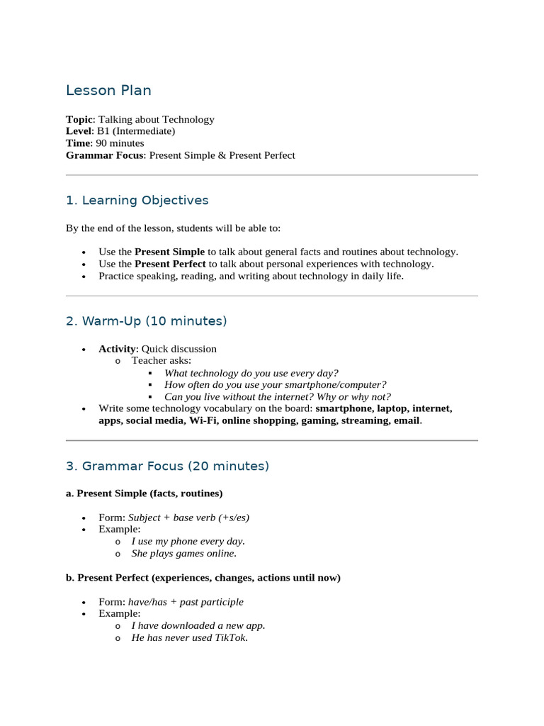Lesson Plan Technology | PDF | Smartphone | Human Communication