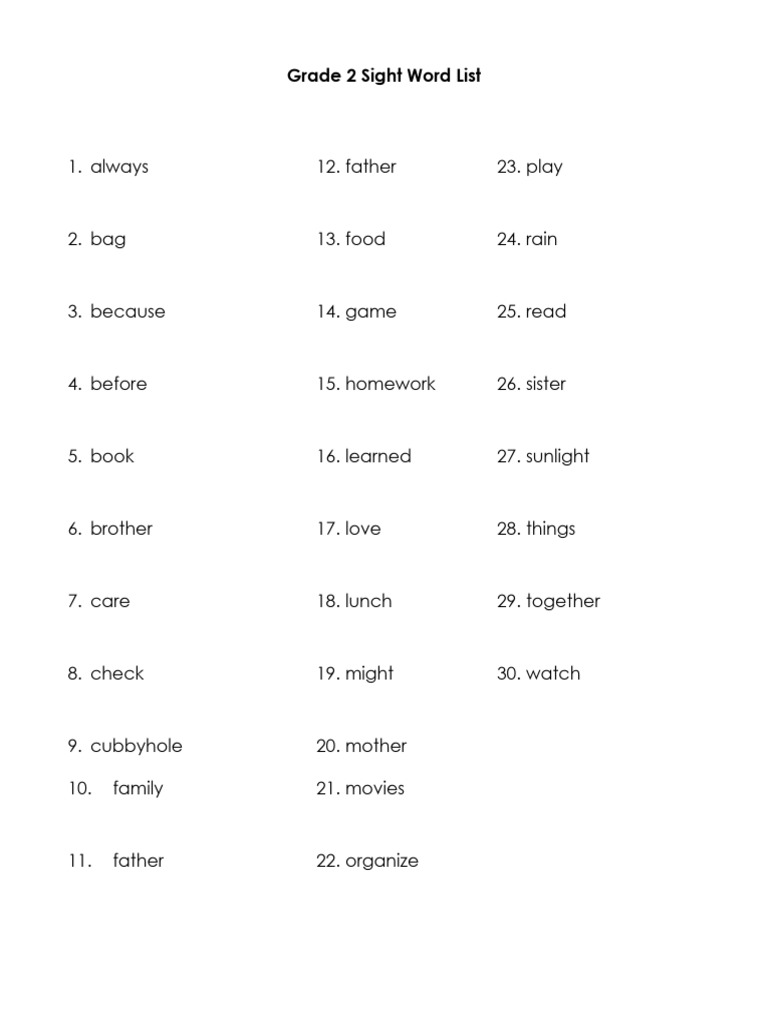 Grade 2 Sight Words List | PDF