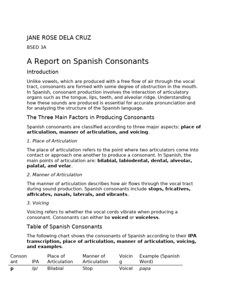 Spanish Consonants Report 1 1 | PDF | Consonant | Linguistics