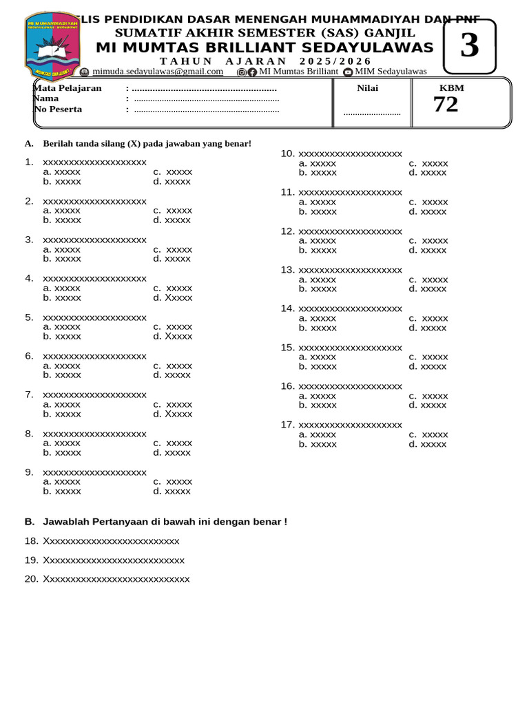 Format Soal STS Kls 3 | PDF