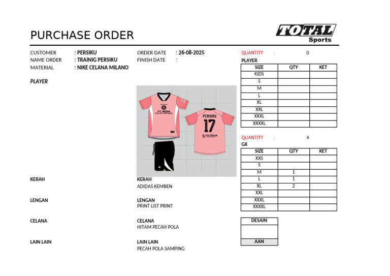 Purchase Order - Tambahan Training Persiku | PDF