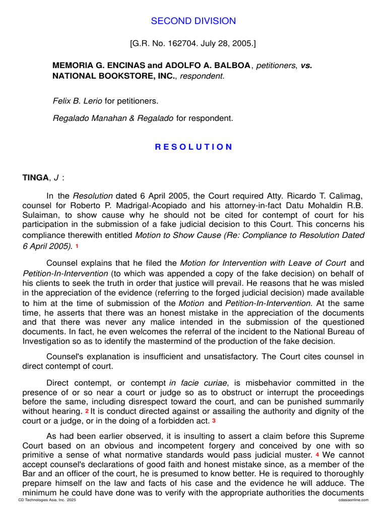 Encinas v. National Bookstore Inc. | PDF | Contempt Of Court | Justice