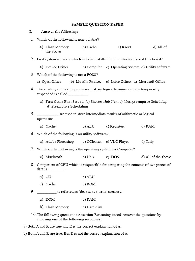 Computer Science Sample Question Paper | PDF | Computer Data Storage ...