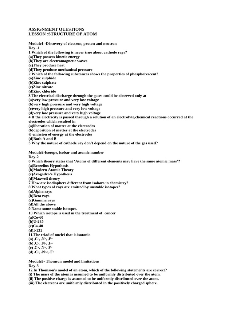 Structure of Atom Assignment | PDF | Atomic Orbital | Atoms