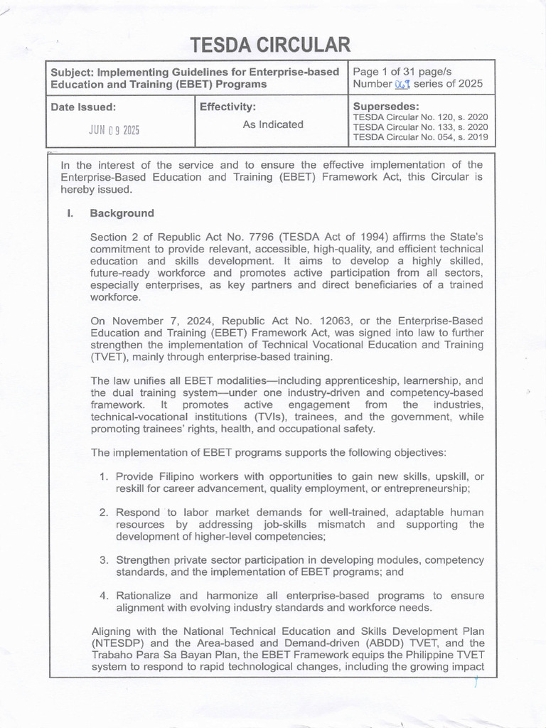 TESDA Circular No 069-2025 | PDF | Vocational Education | Business
