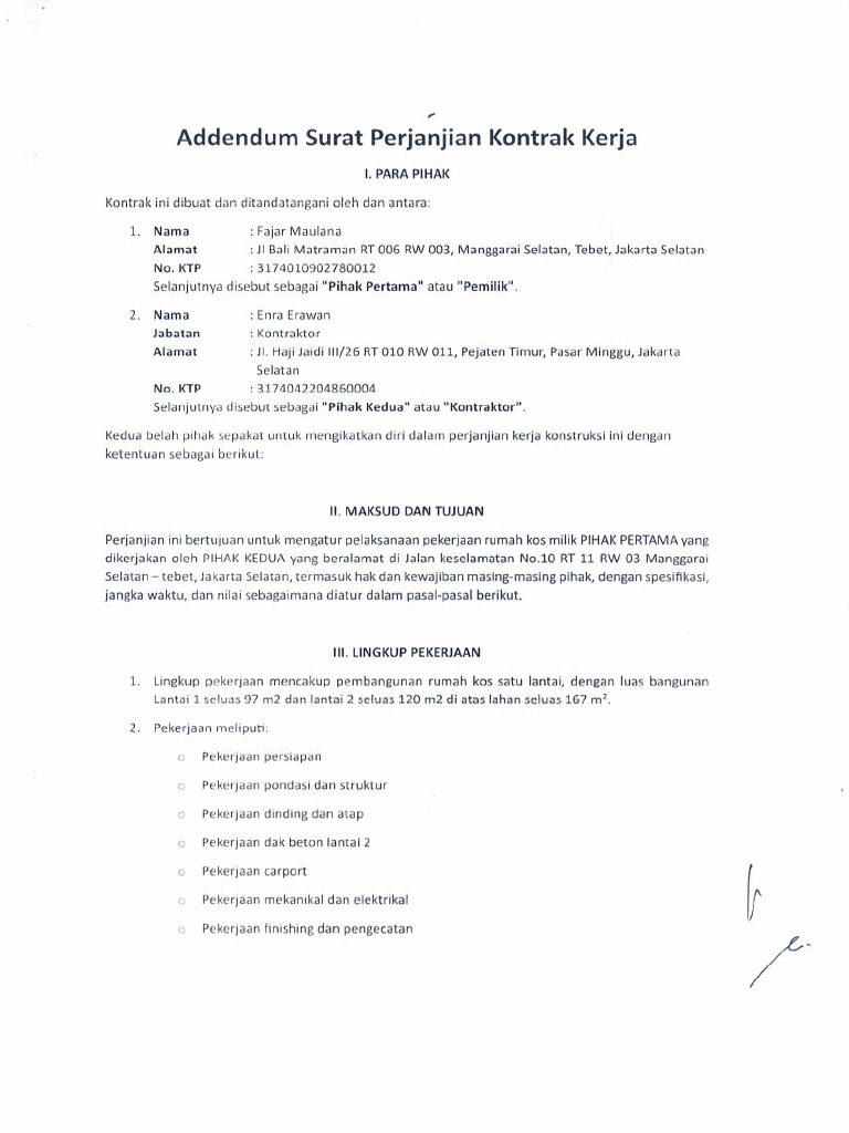 Addendum Surat Perjanjian Kontrak Kerja | PDF