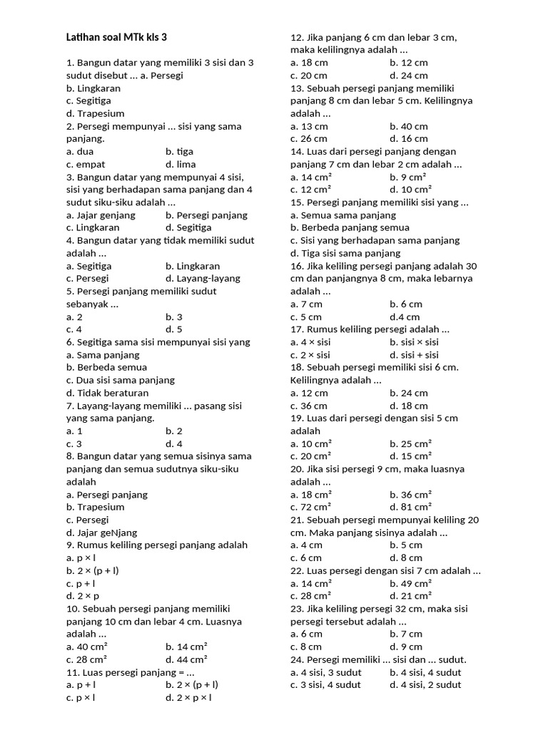 Latihan Soal MTK Kls 3 | PDF
