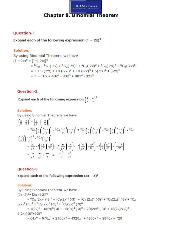 Important Binomial Theorem Questions | PDF | Elementary Mathematics ...