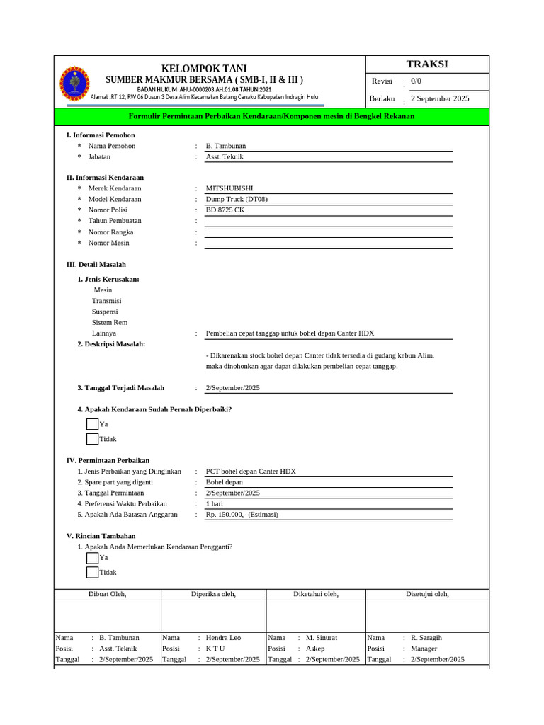 Form PCT Kendaraan DT-08 (2-9-2025) | PDF