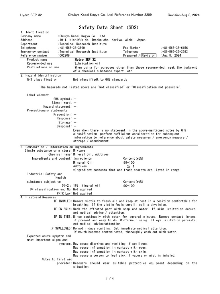 Hydro SEP 32 Safety Data Sheet | PDF | Dangerous Goods | Toxicity