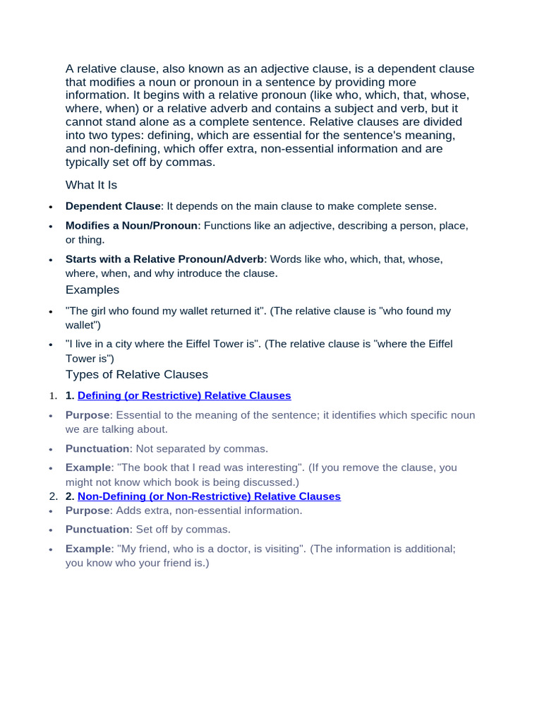 Understanding Relative Clauses Explained | PDF