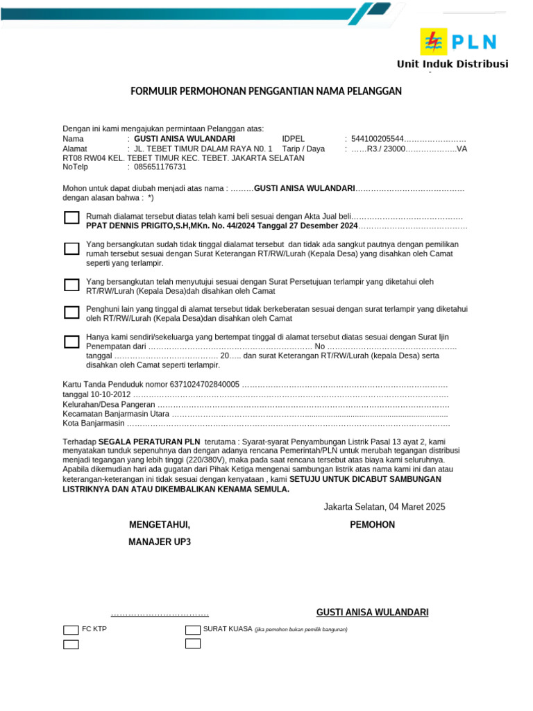 Formulir Permohonan Balik Nama | PDF