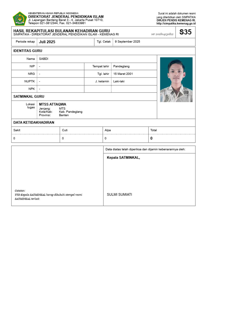 Absen Juli 2025 Sabdi | PDF