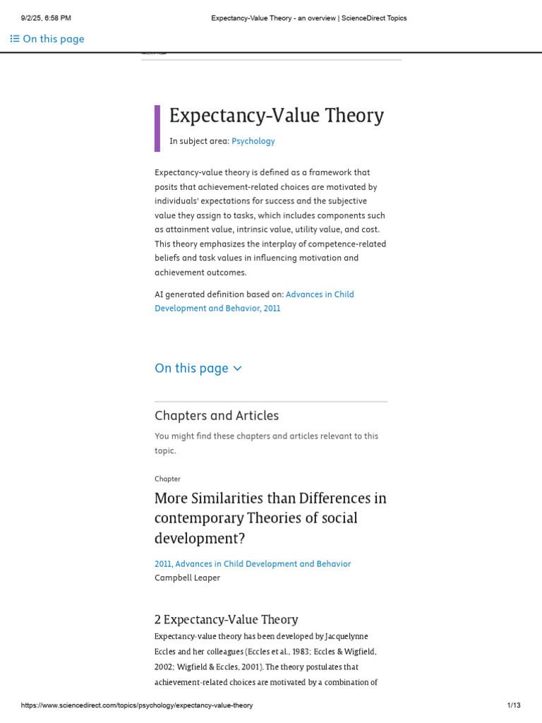 Overview of Expectancy-Value Theory | PDF | Motivational | Motivation