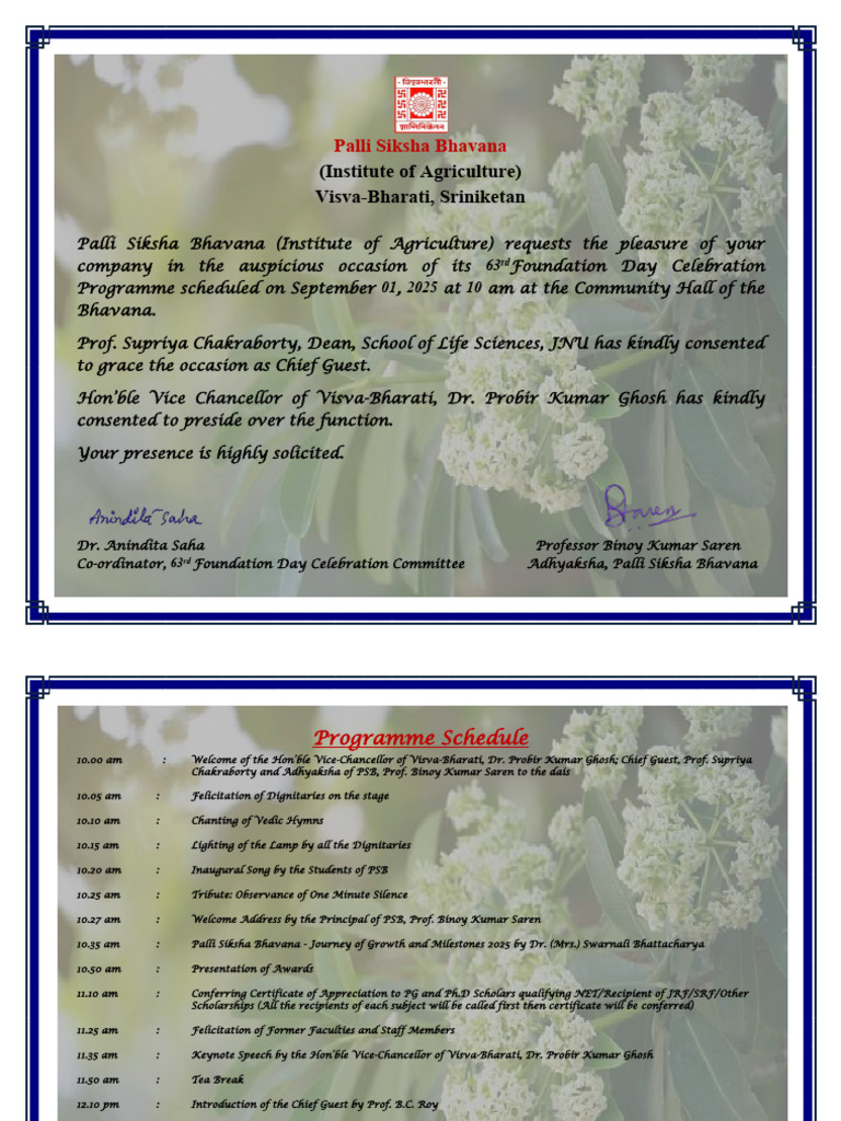 Invitation Card - Foundation Day PSB - 28.08.25 | PDF