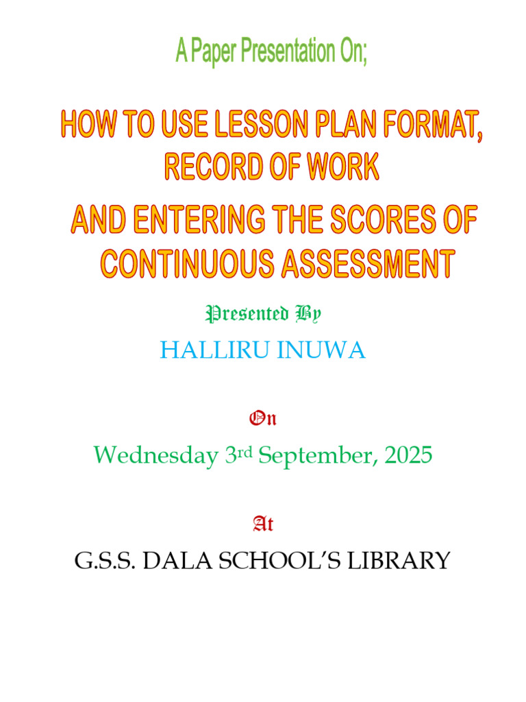 A Paper Presentation On RECORD of WORK | PDF | Lesson Plan ...
