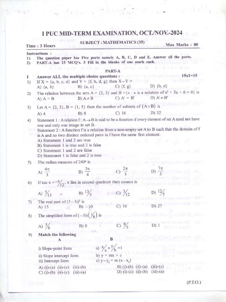 Midterm Exam 2024 Mathematics Compressed | PDF