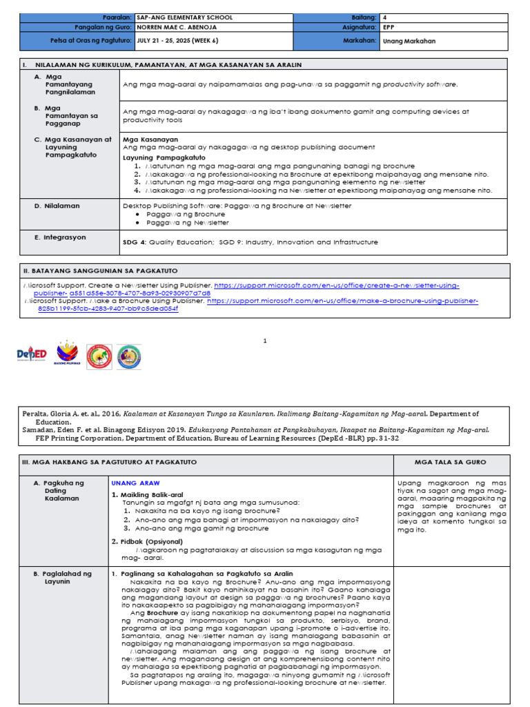 DLL Matatag - Epp 4 q1 w6 | PDF
