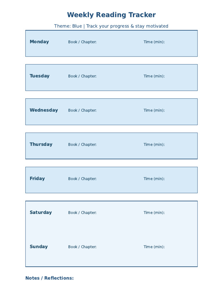 Blue Theme Weekly Reading Tracker | PDF
