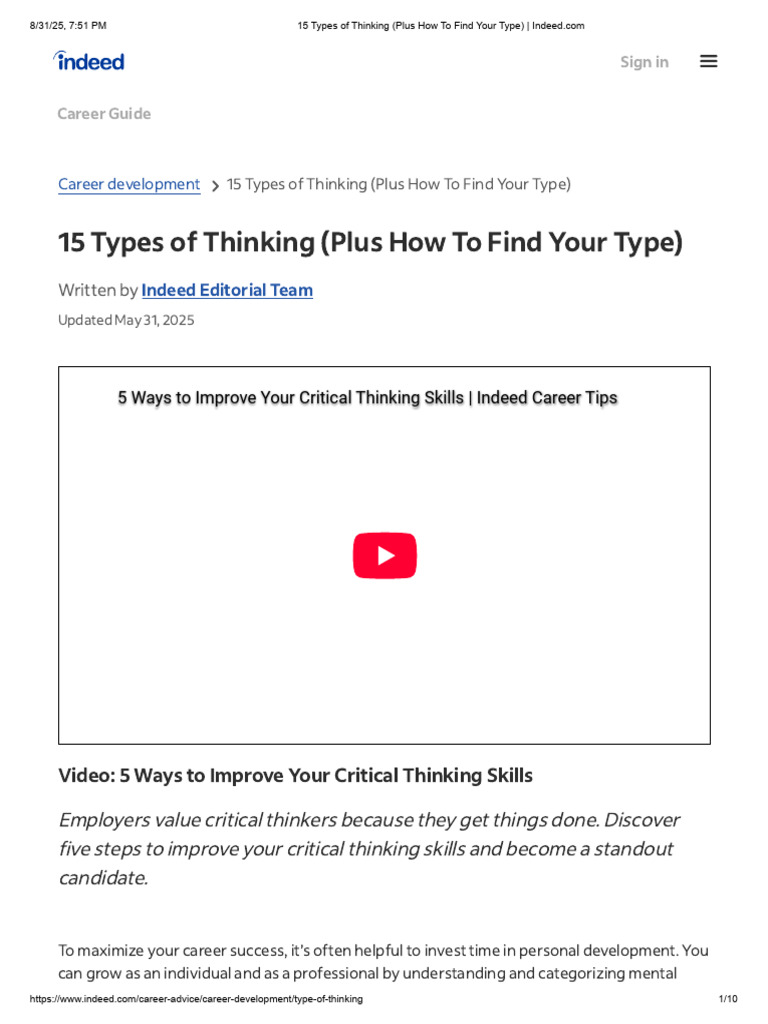 15 Types of Thinking (Plus How To Find Your Type) | PDF | Thought ...