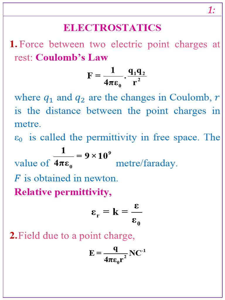 Electrostatics-Formulae 250810 192956 | PDF | Capacitance | Electromagnetism