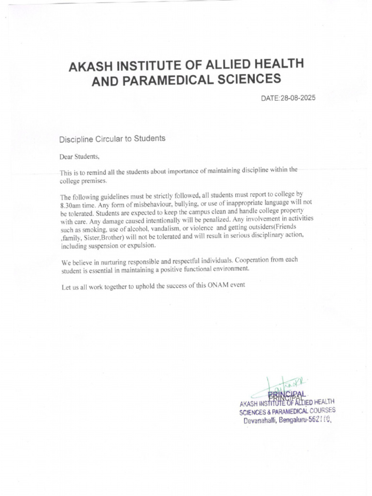 Onam Event Discipline Circular | PDF