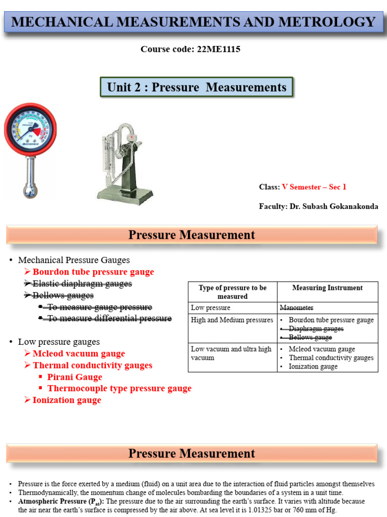 Pressure Measurement Techniques in Metrology | PDF | Pressure ...