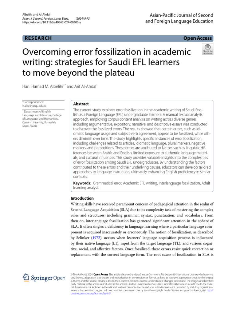 Overcoming Error Fossilization | PDF | Second Language Acquisition ...