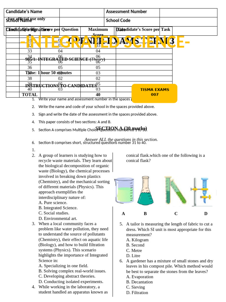 Grade 9 Integrated Science Pp1 | PDF | Cell (Biology) | Water