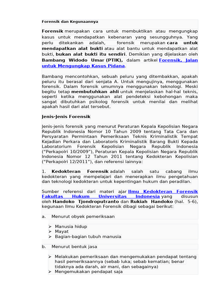 Jenis dan Kegunaan Forensik dalam Hukum | PDF