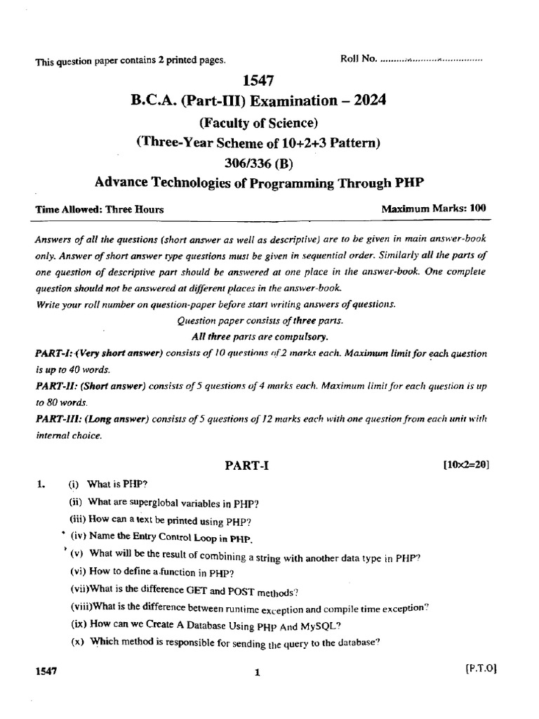 2024 Bca Part 3 Advance Technologies of Programming Through PHP 1547 | PDF
