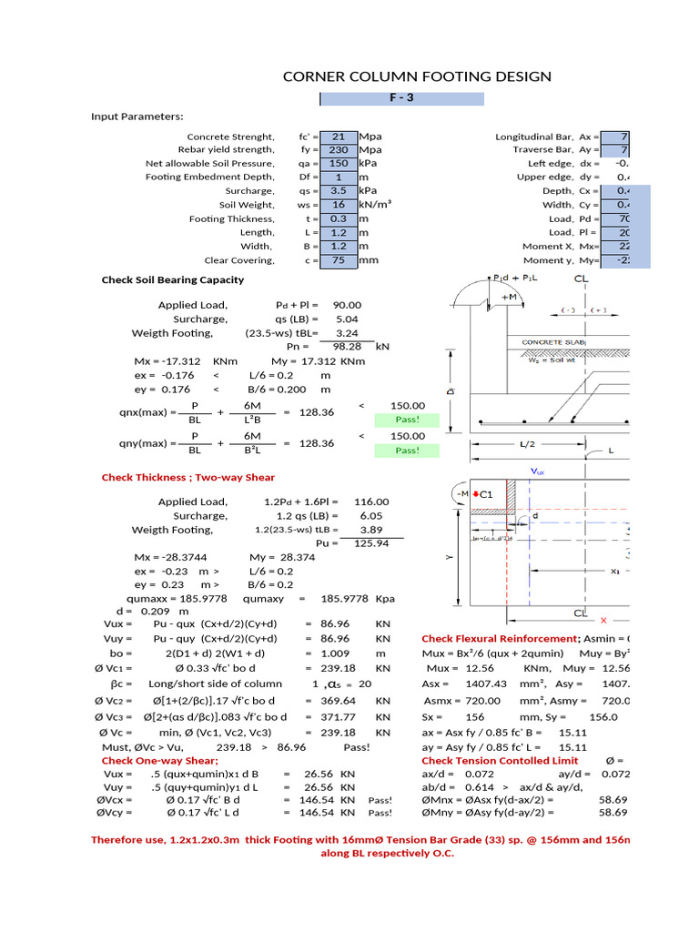 Design of Isolated Corner Column Footing Xyz | PDF | Building ...