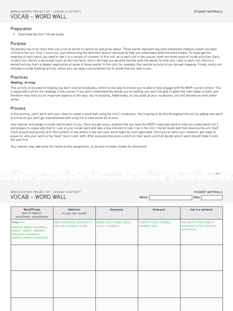 World History Vocabulary Word Wall Guide | PDF | Vocabulary | Grammar