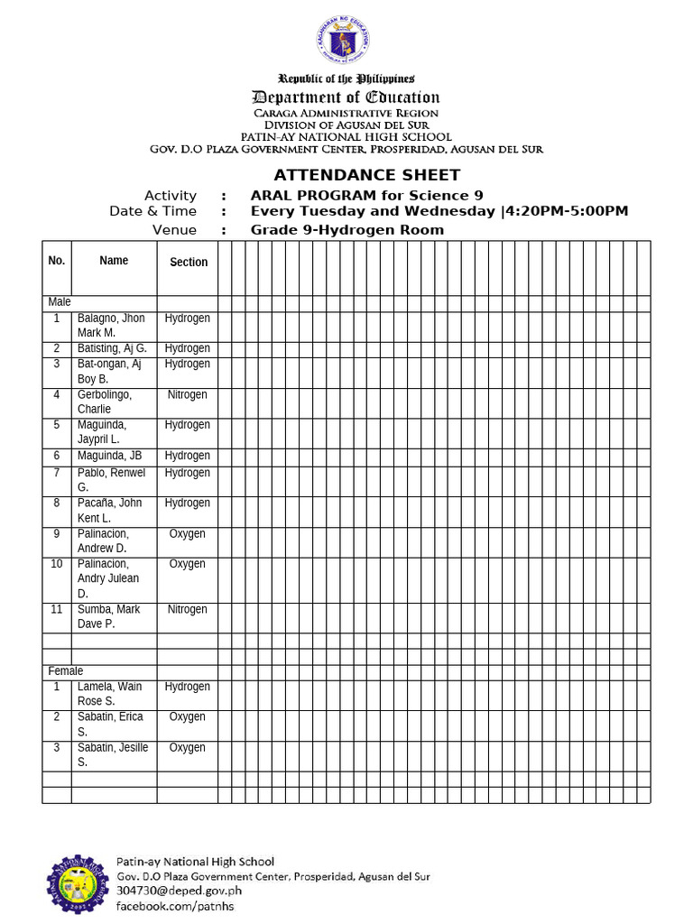 Attendance Sheet Aral Program Learners | PDF