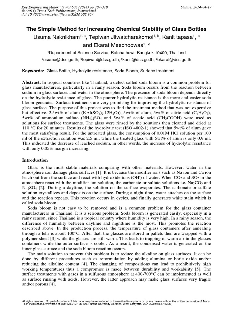 Enhancing Glass Bottle Stability Methods | PDF | Sodium Carbonate | Acid