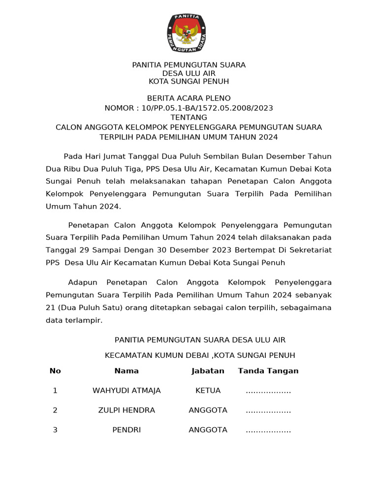8 Berita Acara Pps Hasil Penetapan | PDF