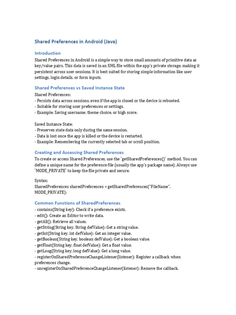 Unit 3 SharedPreferences | PDF | String (Computer Science) | Android ...